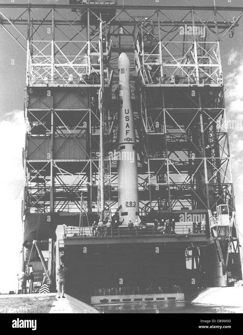 A historical image of the Thor Able Star rocket carrying the Transit 3A ...