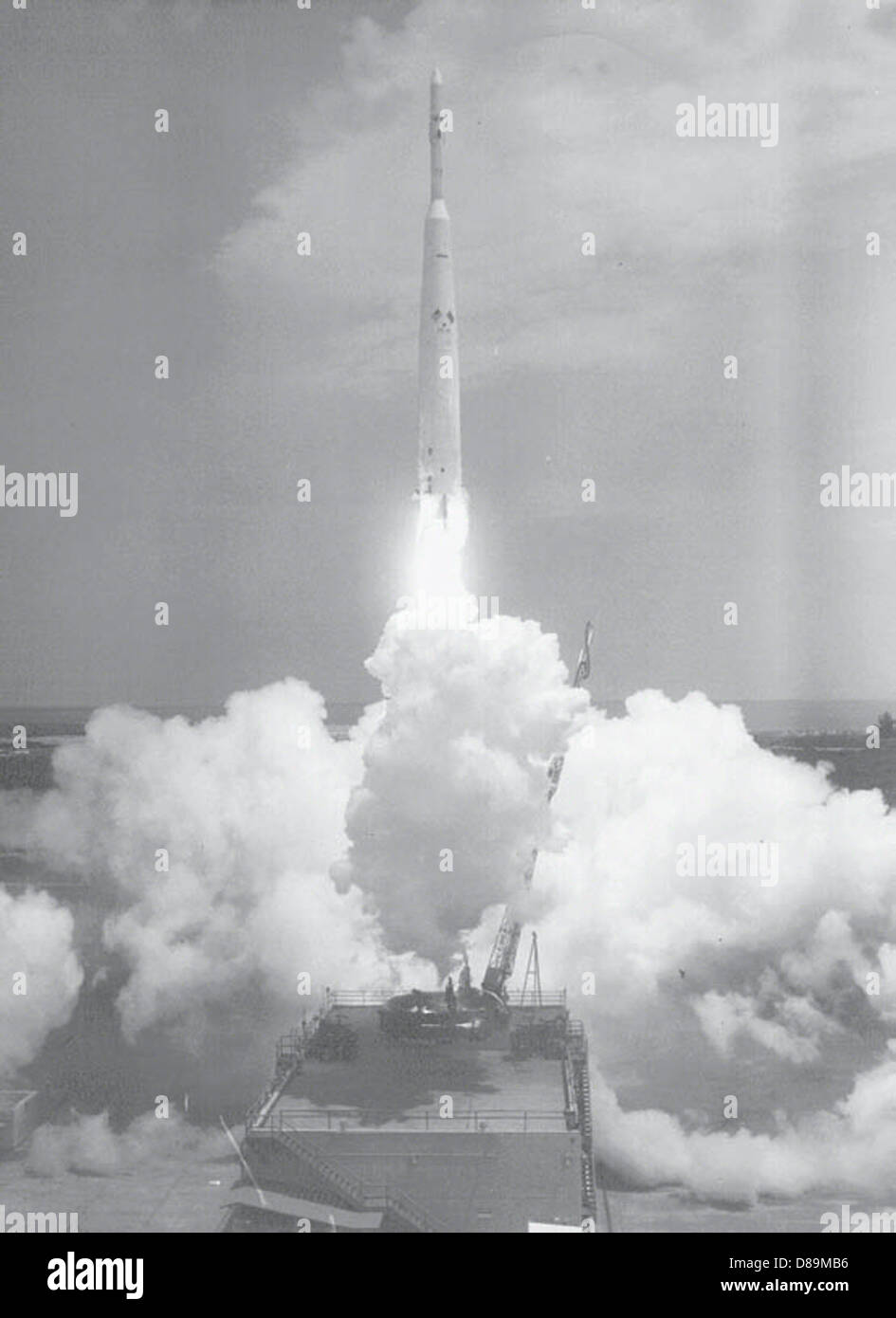 The Thor Delta rocket launches the Ariel 1 satellite into orbit ...