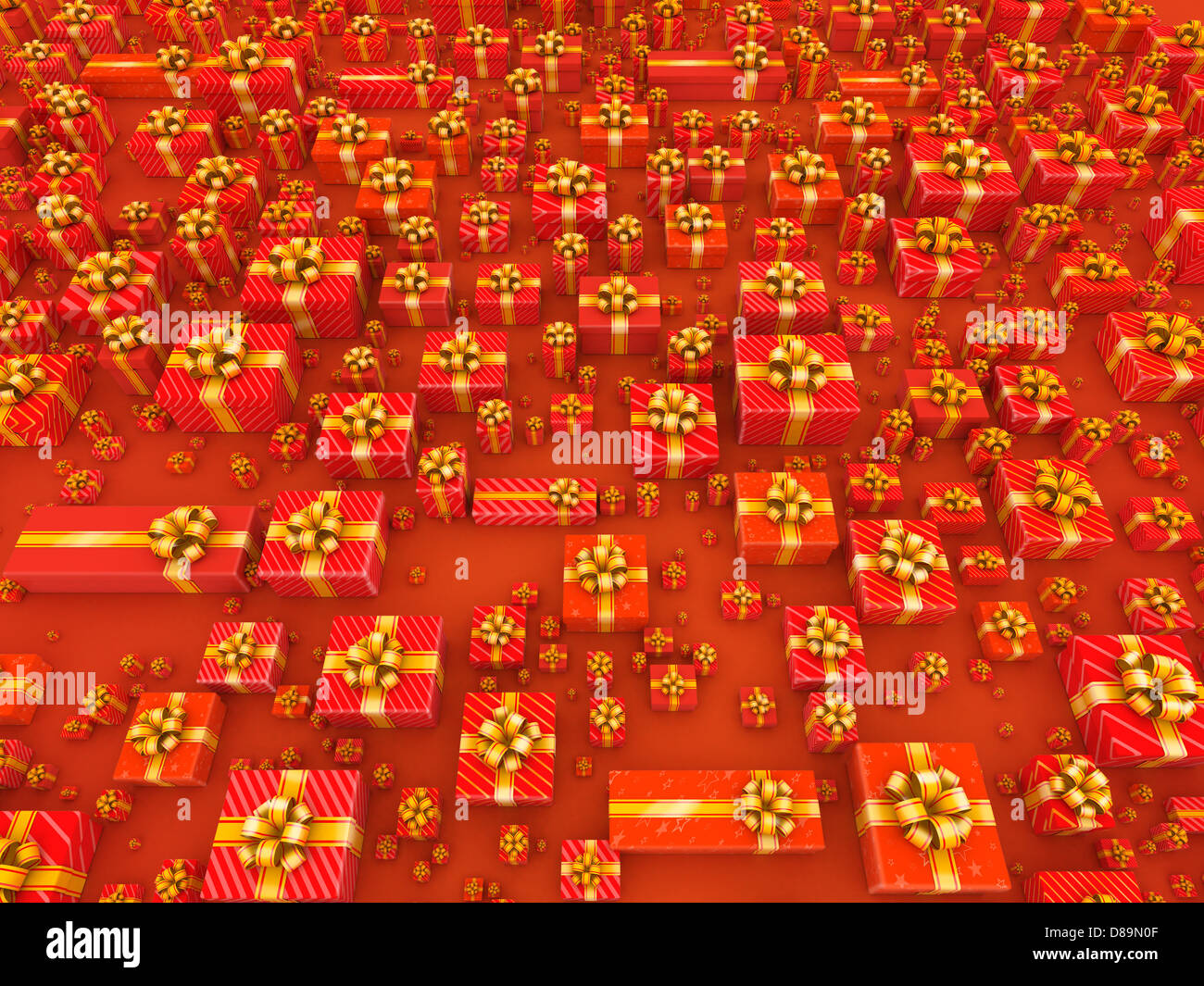 Sale concept - a lot of gift boxes on red background top view Stock ...