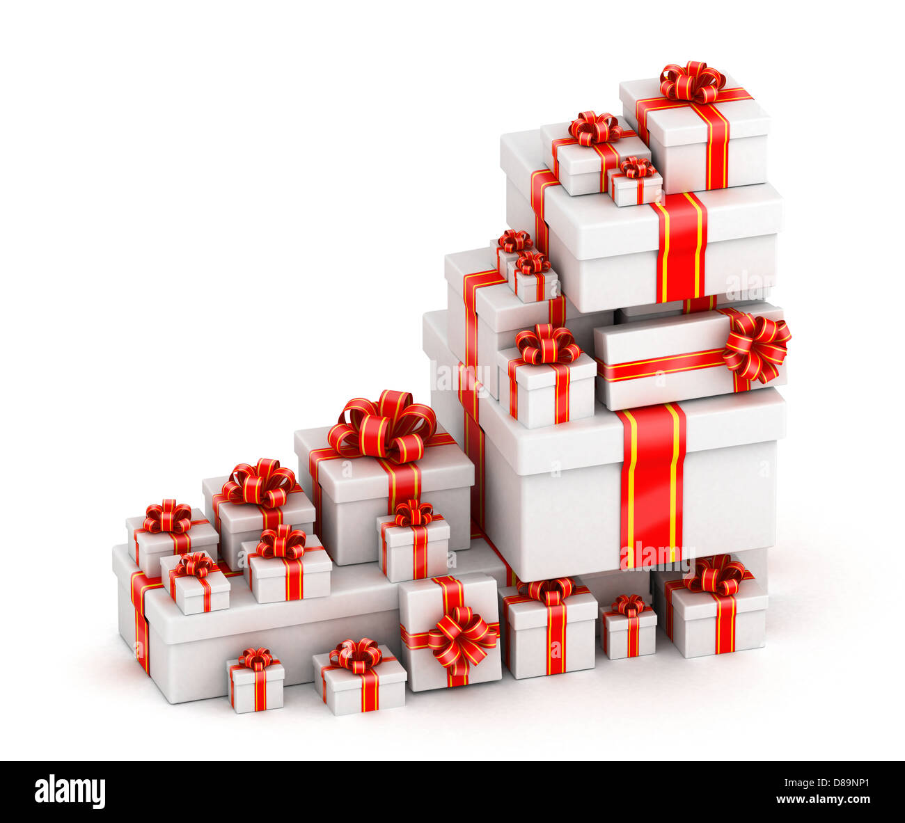 Corner pile of white gift boxes on white background Stock Photo - Alamy