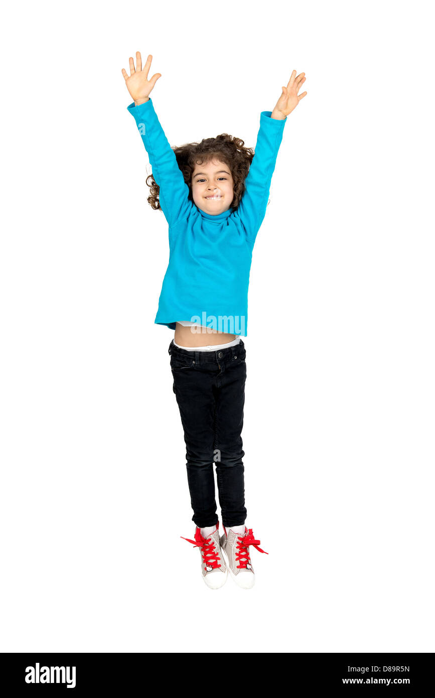 Young girl jumping isolated in white Stock Photo - Alamy