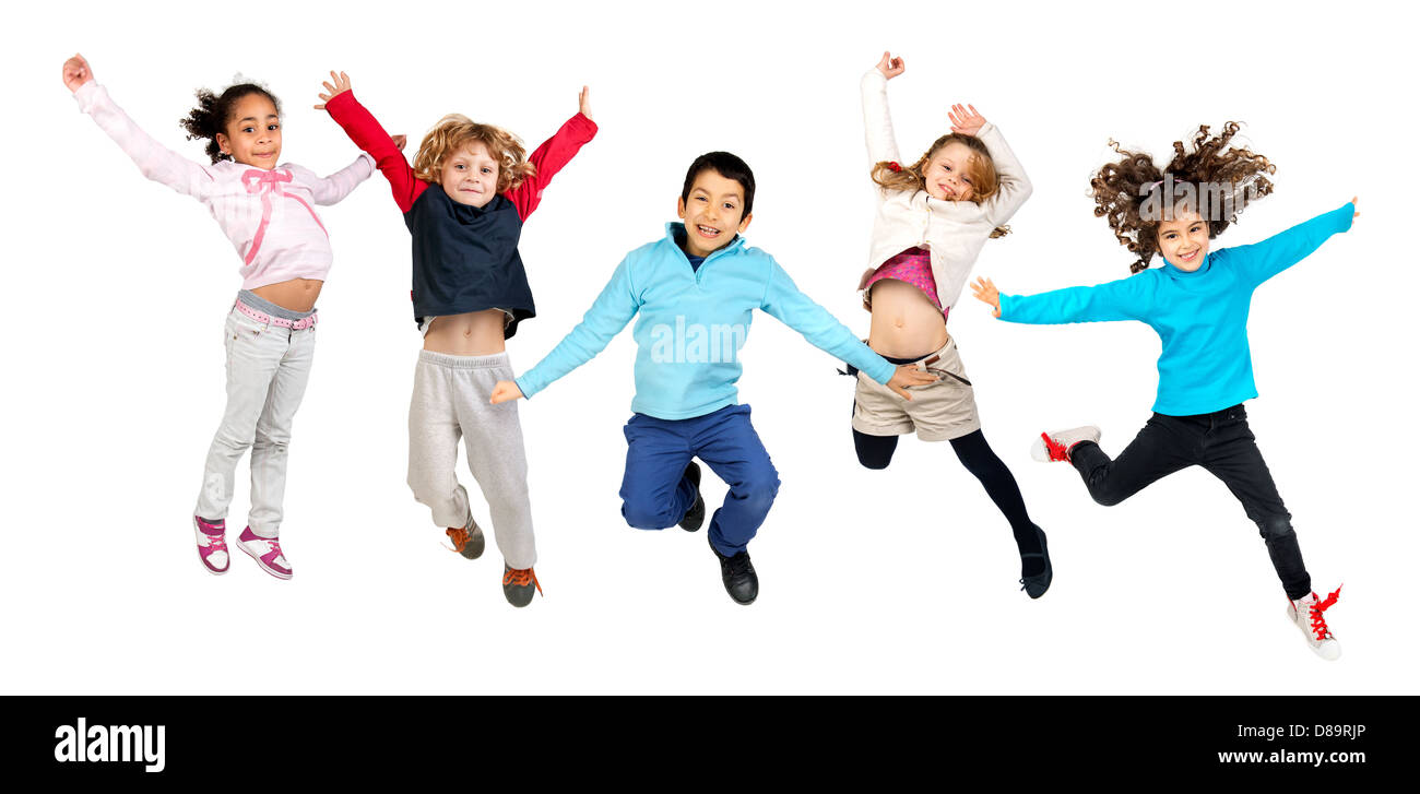 Group of children jumping isolated in white Stock Photo - Alamy