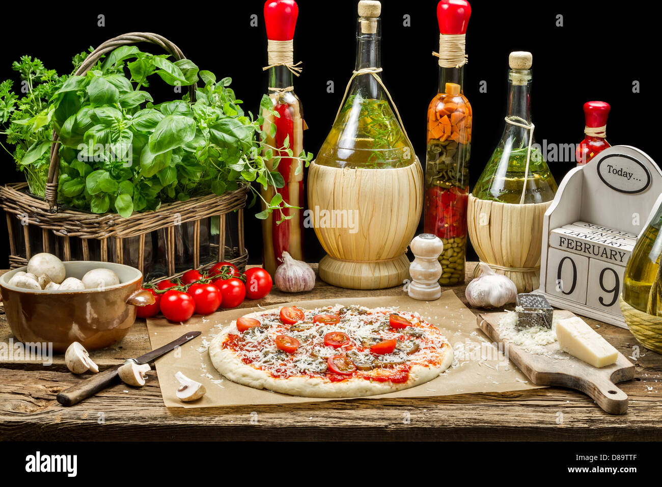 Homemade pizza with fresh ingredients Stock Photo - Alamy