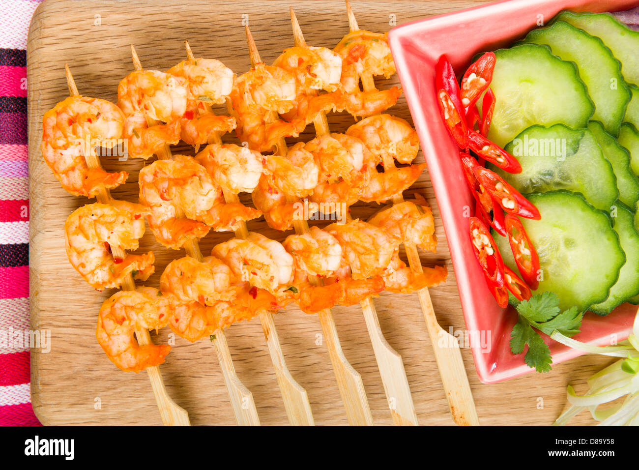 Sate Goong - Thai prawn satay with cucumber and onion relish and peanut ...