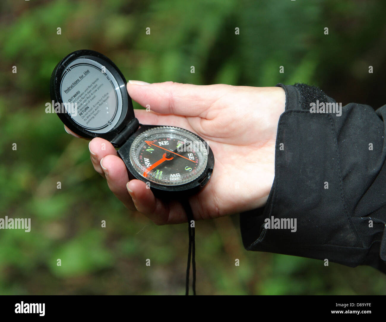 Hiker holding a Compass in their Hand Stock Photo - Alamy