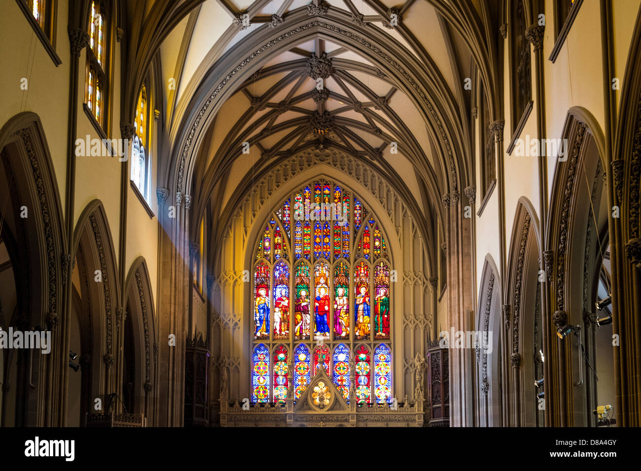Interior of Trinity Church with stained glass, Manhattan, New York City ...