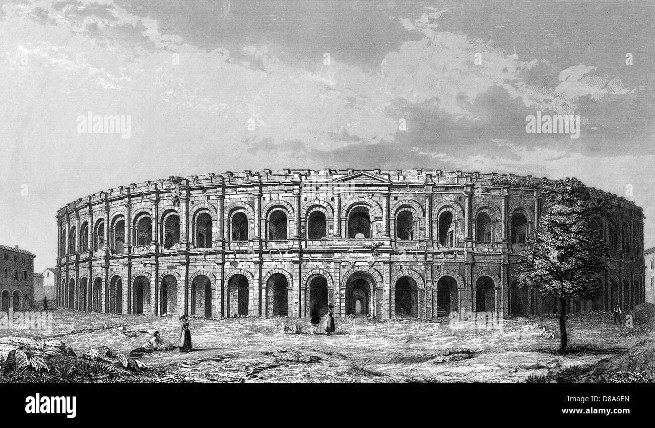 France nimes amphitheatre Black and White Stock Photos & Images - Alamy