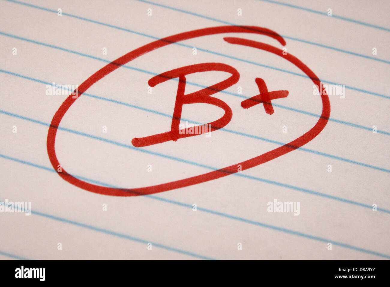 A stock photo of a B+ school letter grade on a report card. The grade ...
