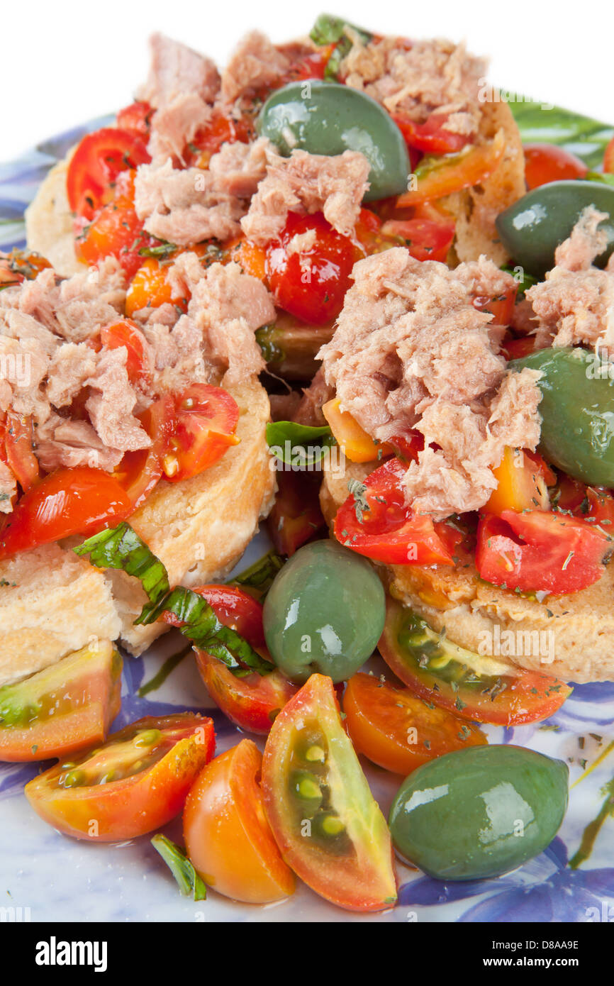 Fresella italian bread with tuna and tomatoes Stock Photo - Alamy