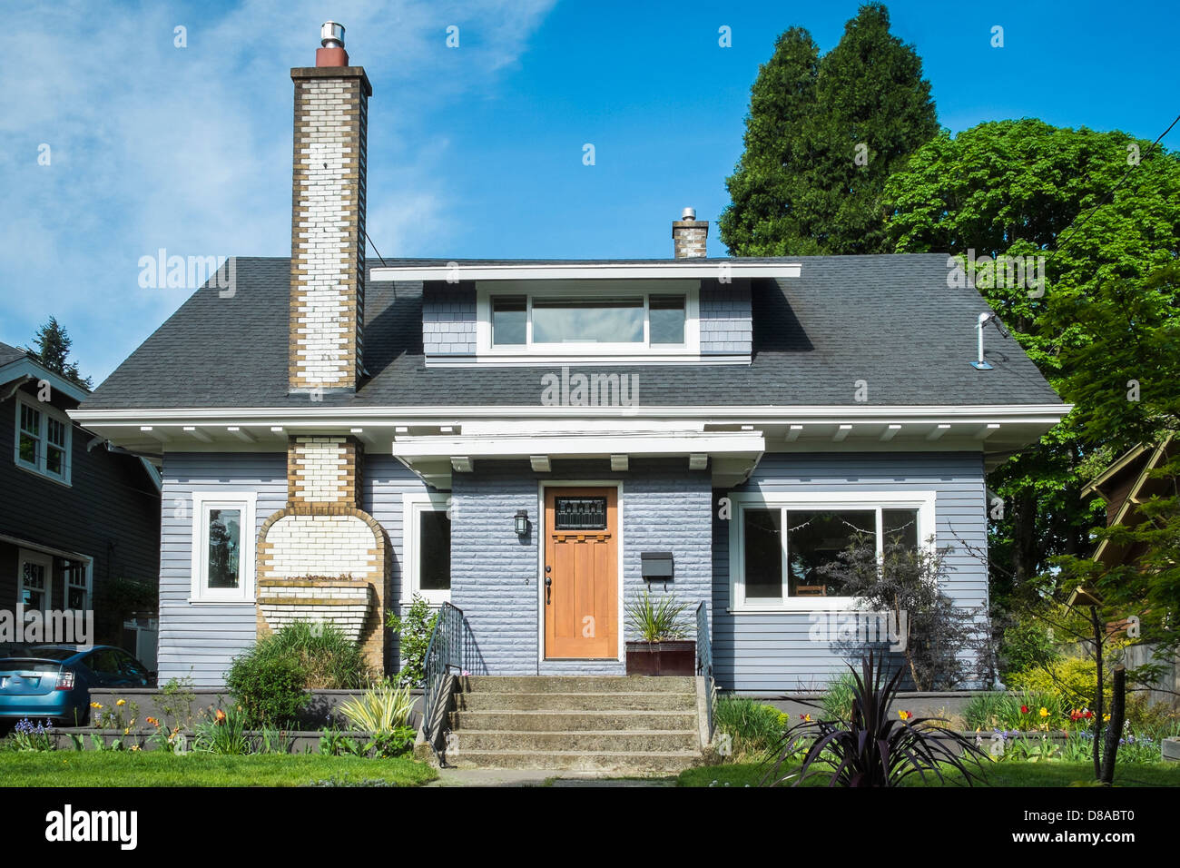 Blue Craftsman House Single Family American Craftsman House With Blue