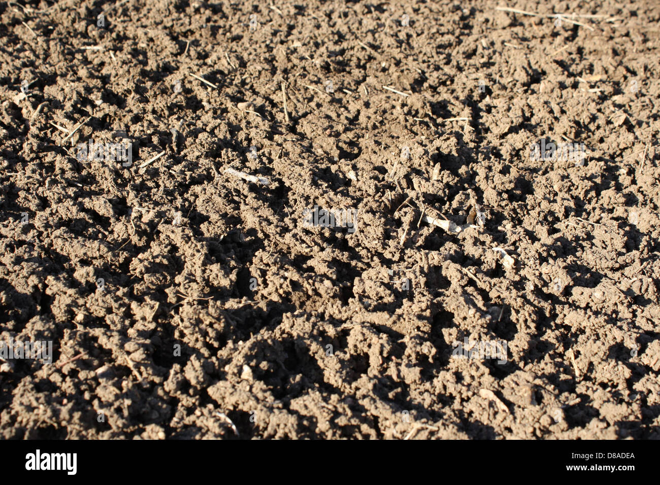 A close-up of soil, highlighting its texture and earthy tones, an ...