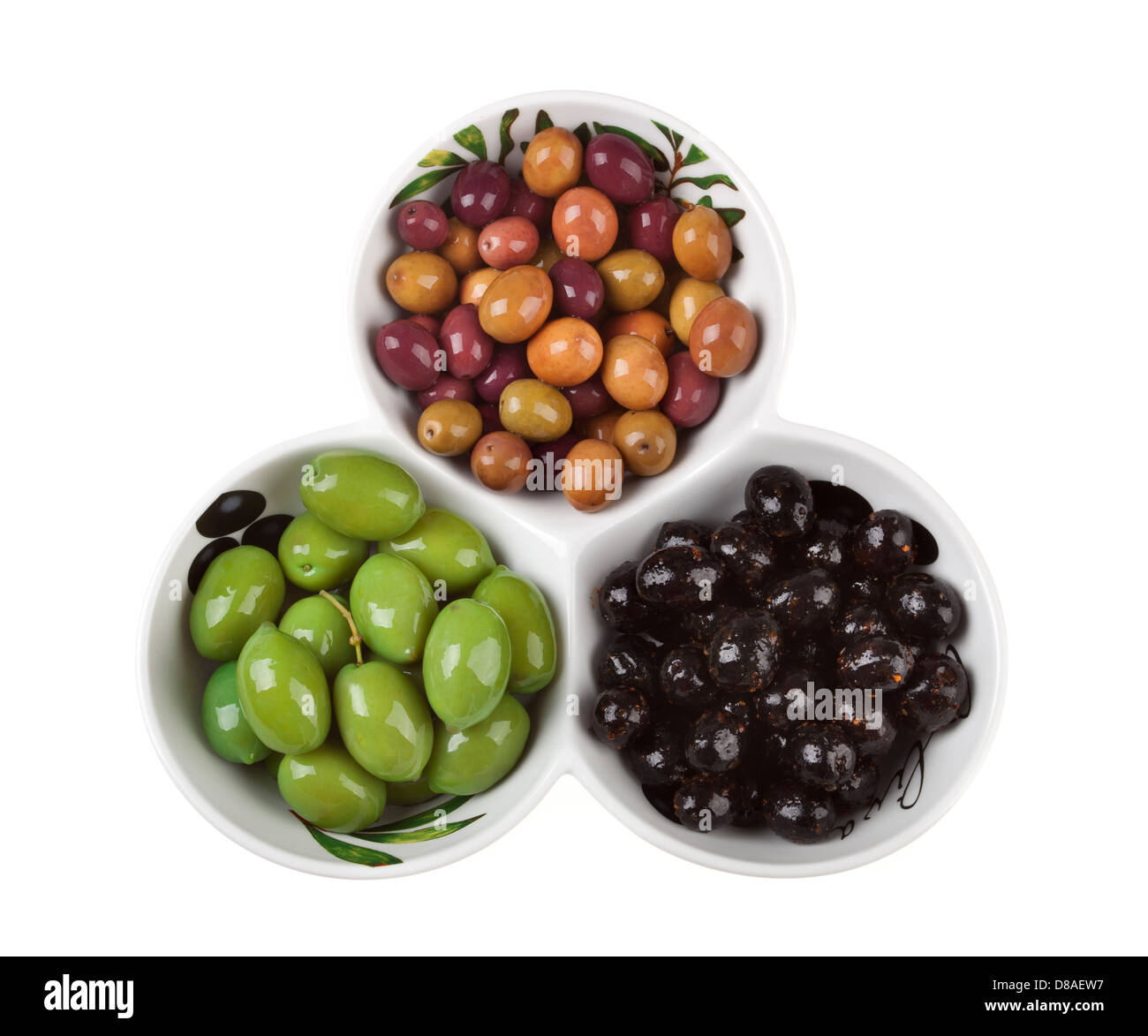 Mixed olives in bowl on white background Stock Photo - Alamy