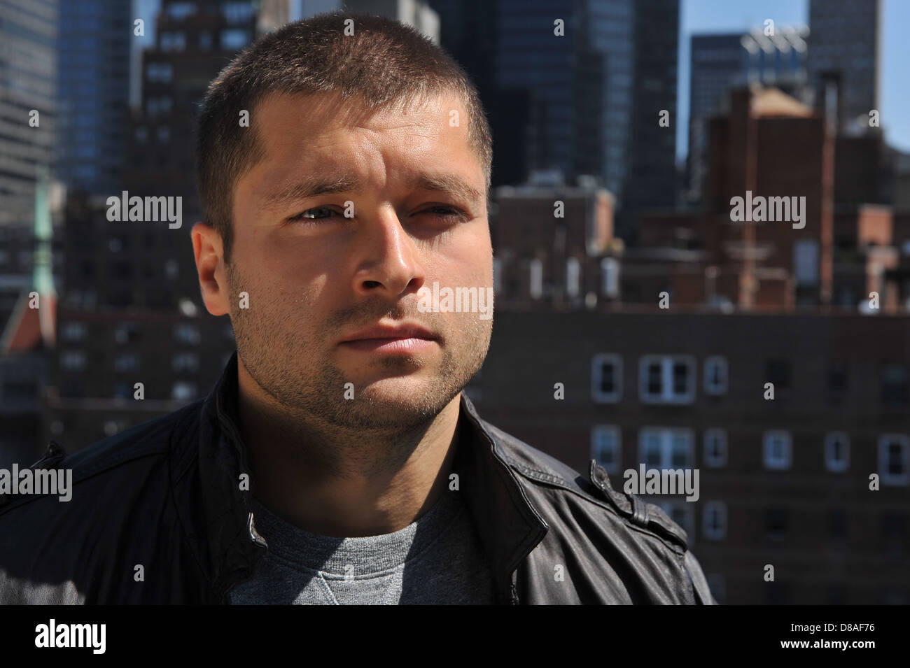Male actor head shot showing action movie character Stock Photo - Alamy