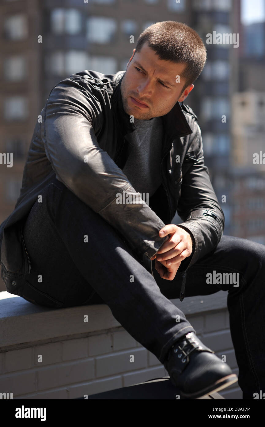 Male actor head shot showing action movie character Stock Photo - Alamy