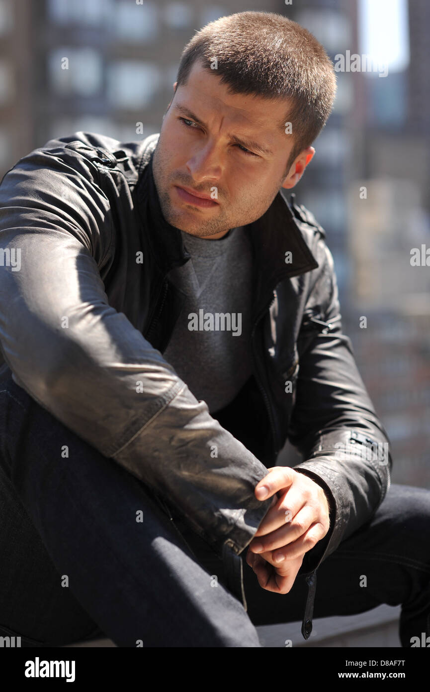 Male actor head shot showing action movie character Stock Photo - Alamy