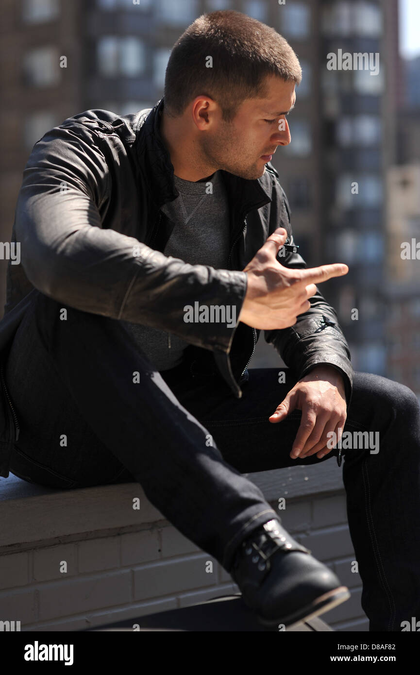 Male actor head shot showing action movie character Stock Photo - Alamy