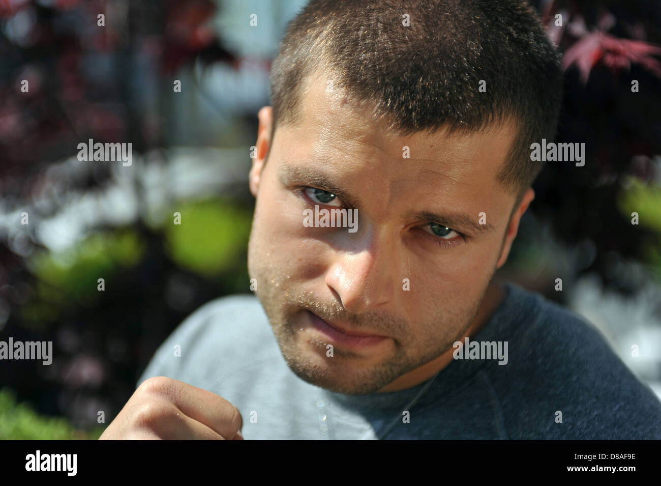 Male actor head shot showing action movie character Stock Photo - Alamy