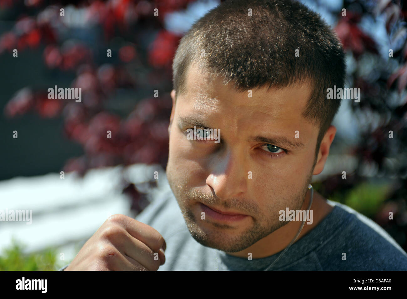 Male actor head shot showing action movie character Stock Photo - Alamy