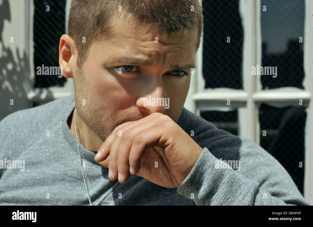 Male actor head shot showing action movie character Stock Photo - Alamy