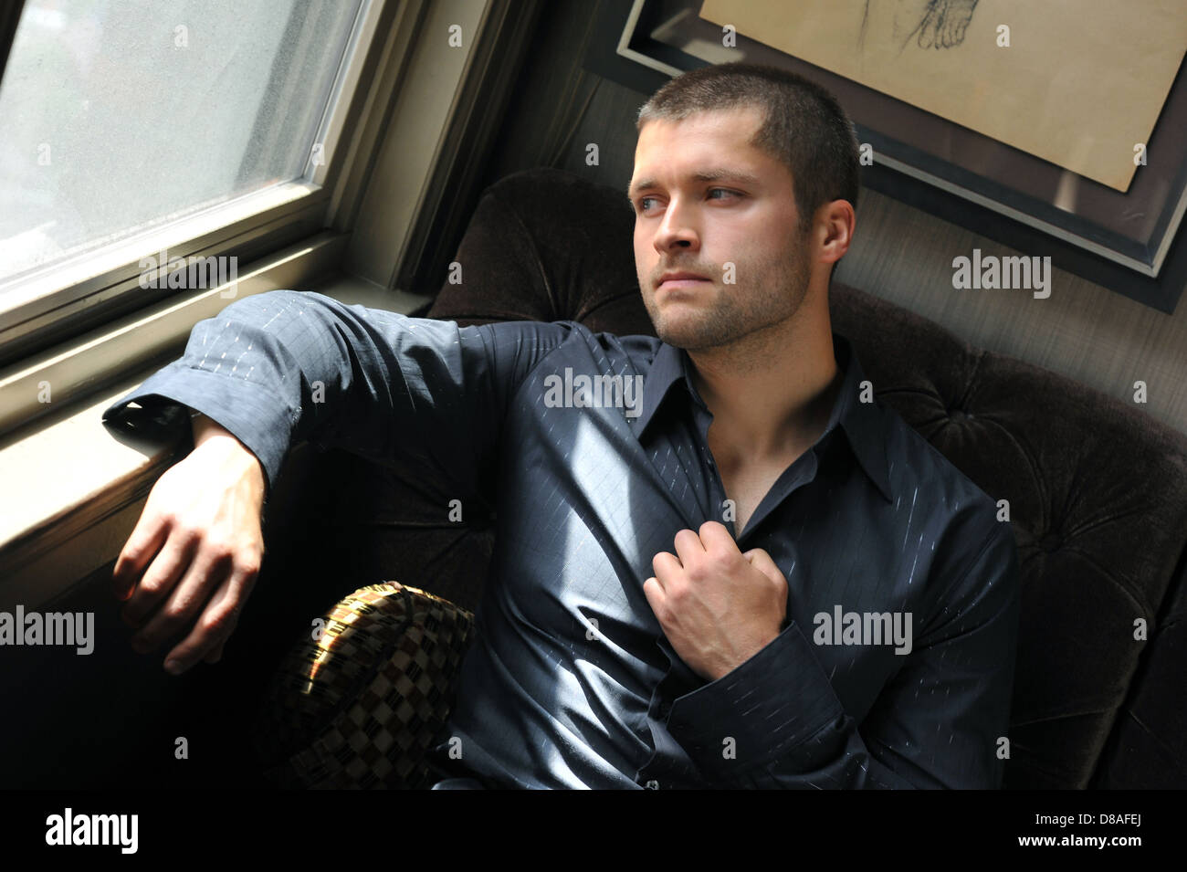 Male actor head shot showing action movie character Stock Photo - Alamy