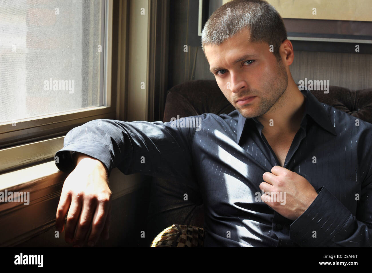 Male actor head shot showing action movie character Stock Photo - Alamy