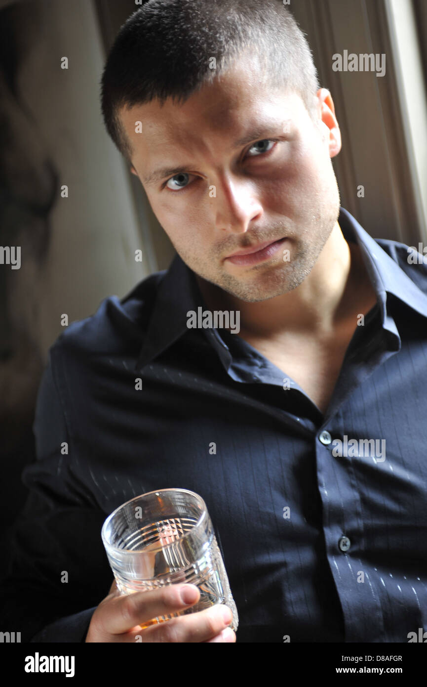 Male actor head shot showing action movie character Stock Photo - Alamy