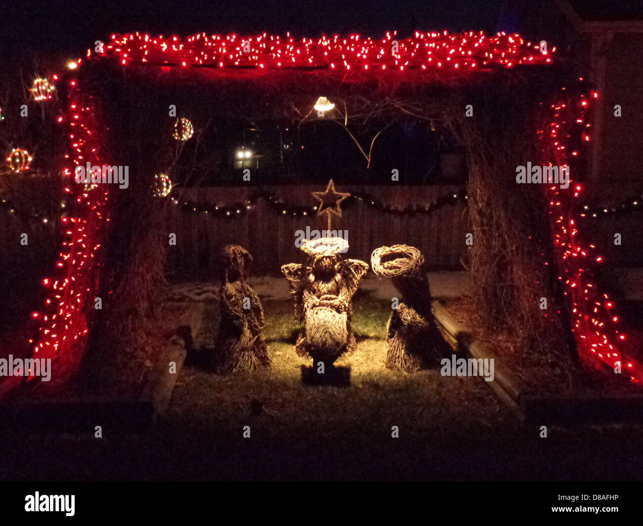 nativity scene with christmas lights Stock Photo - Alamy