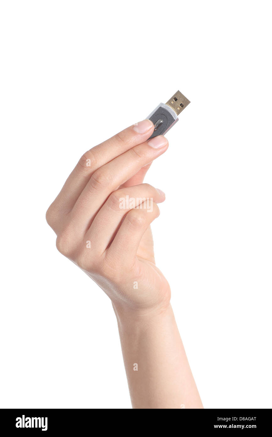 Woman hand showing a pen drive isolated on a white background Stock ...