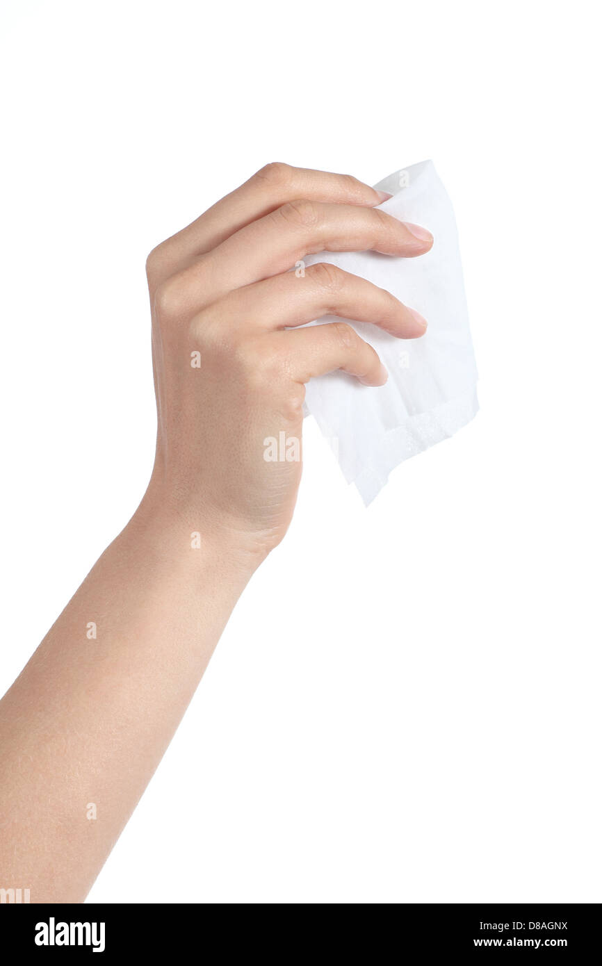 Woman hand holding a washcloth isolated on a white background Stock ...