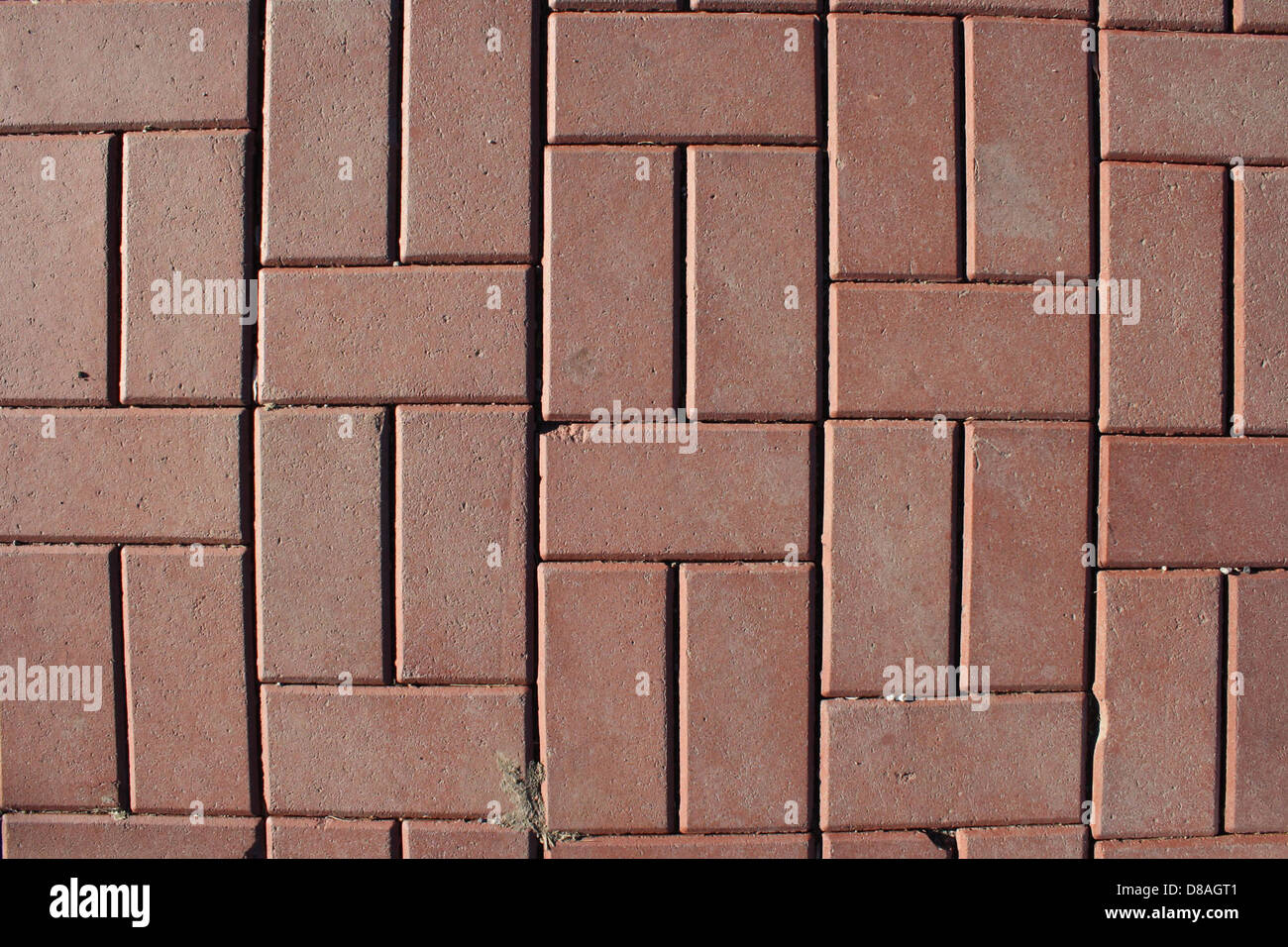 This image captures the texture of a sidewalk made from red brick ...