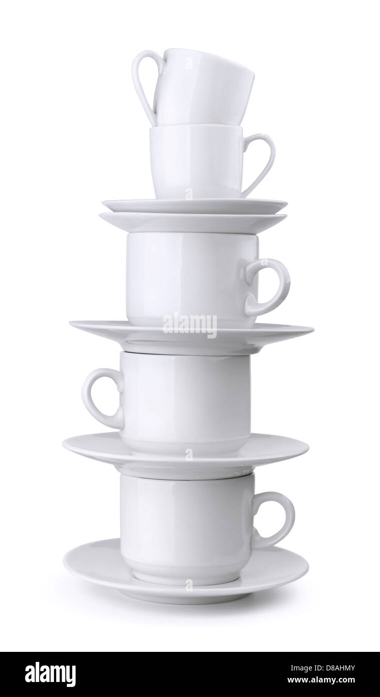 Stack of coffee and tea cups isolated on white Stock Photo - Alamy