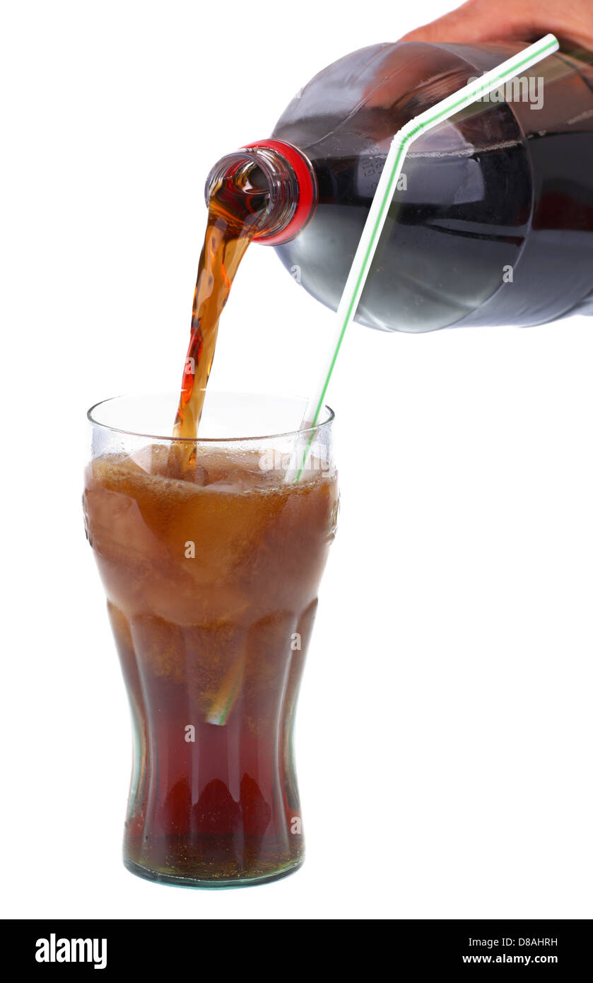 Glass of cola with ice on white background Stock Photo - Alamy