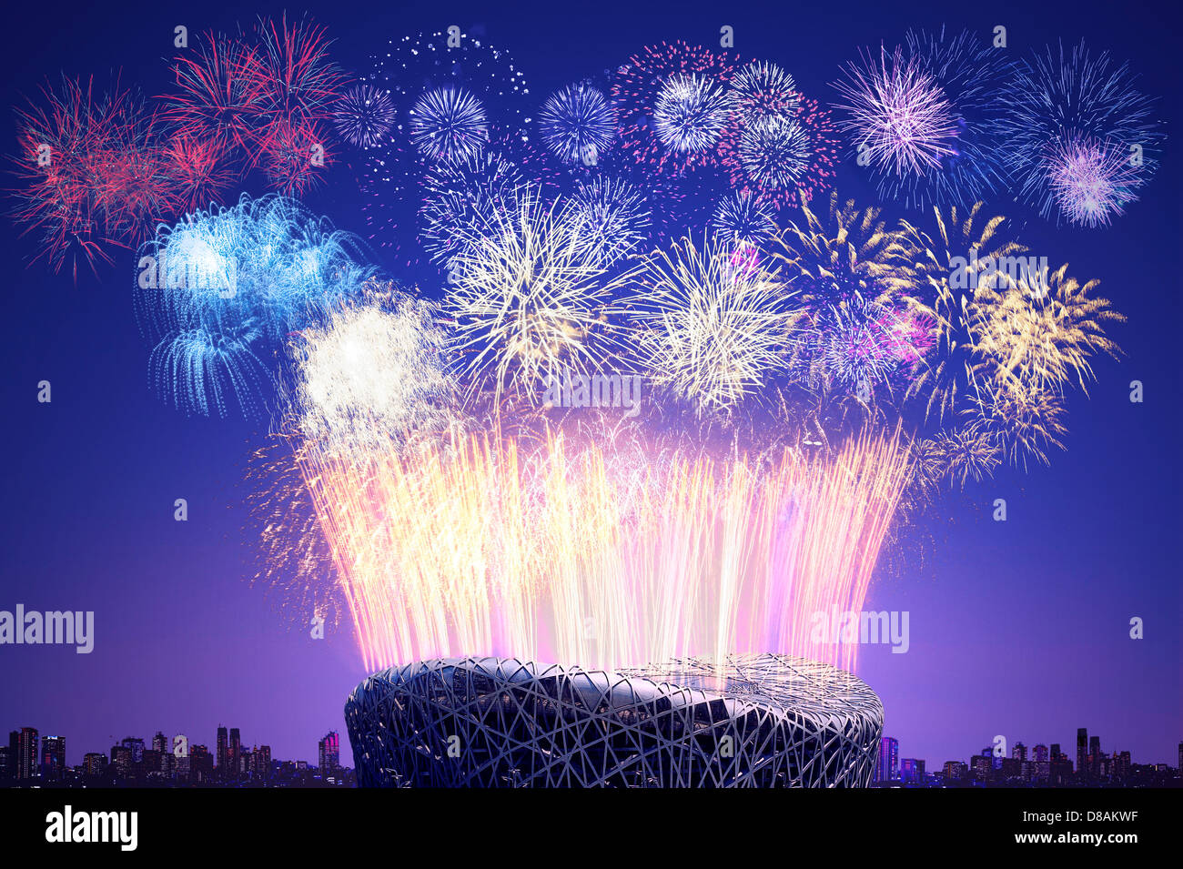 Fireworks over the National Stadium Stock Photo - Alamy