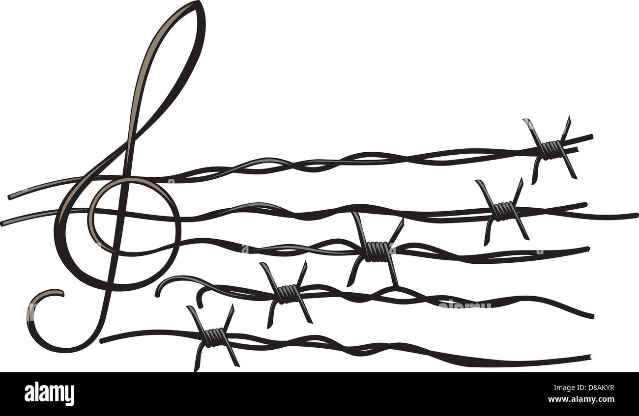 Musical notes tearing barbed wire isolated on white background Stock ...