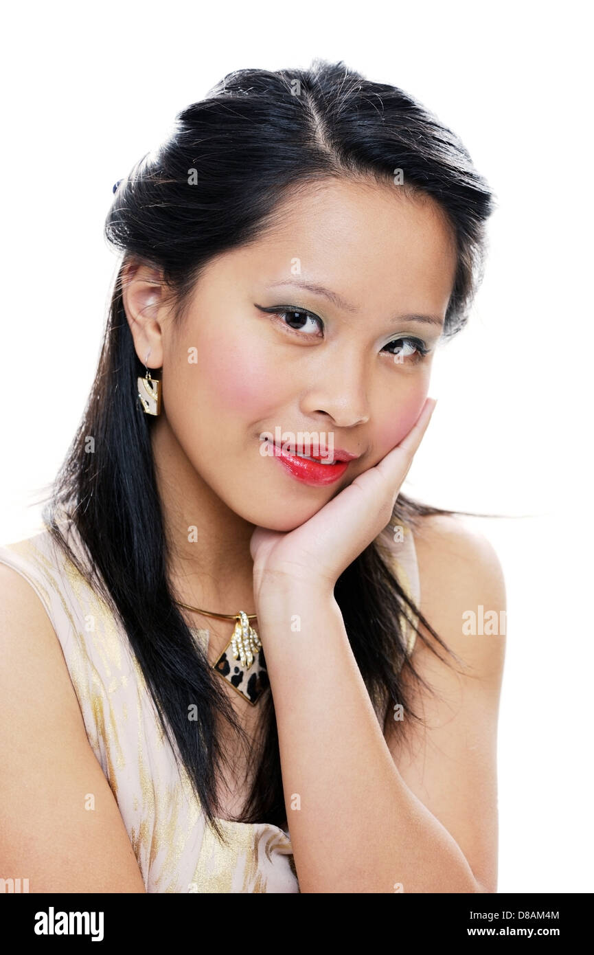 Asian woman posing for portrait smiling and looking happy Stock Photo ...