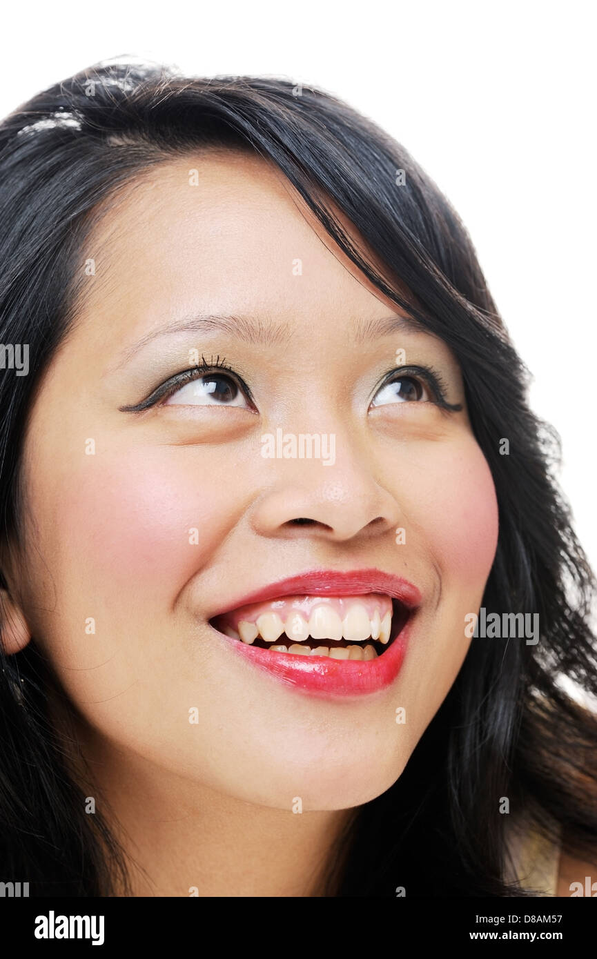Asian lady smiling and happy closeup portrait Stock Photo - Alamy