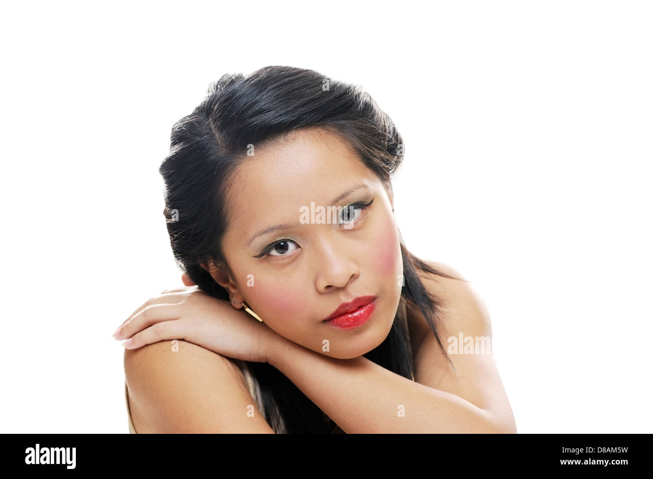 Asian girl model looks serious with makeup Stock Photo - Alamy