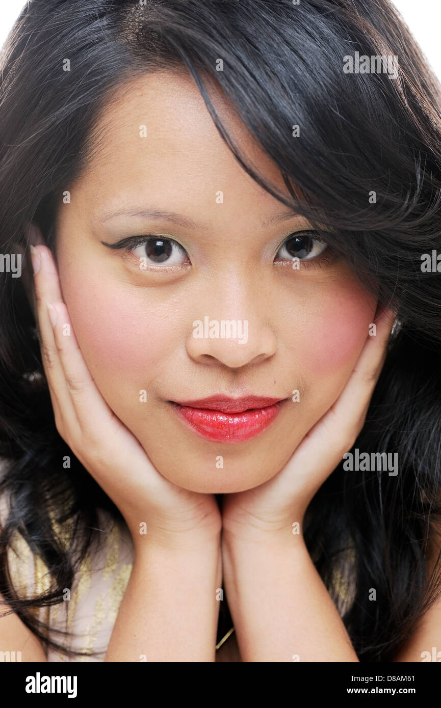 Asian lady's face closeup, showing beauty Stock Photo - Alamy