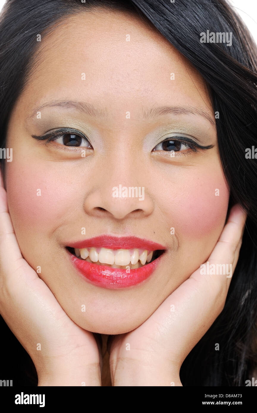 Smiling asian girl closeup of face with makeup Stock Photo - Alamy