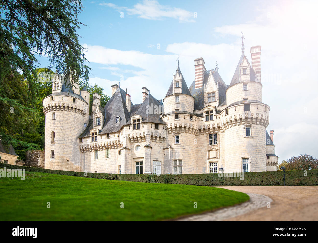Grand castle in France, Europe. Beautiful chateau of white stone with ...
