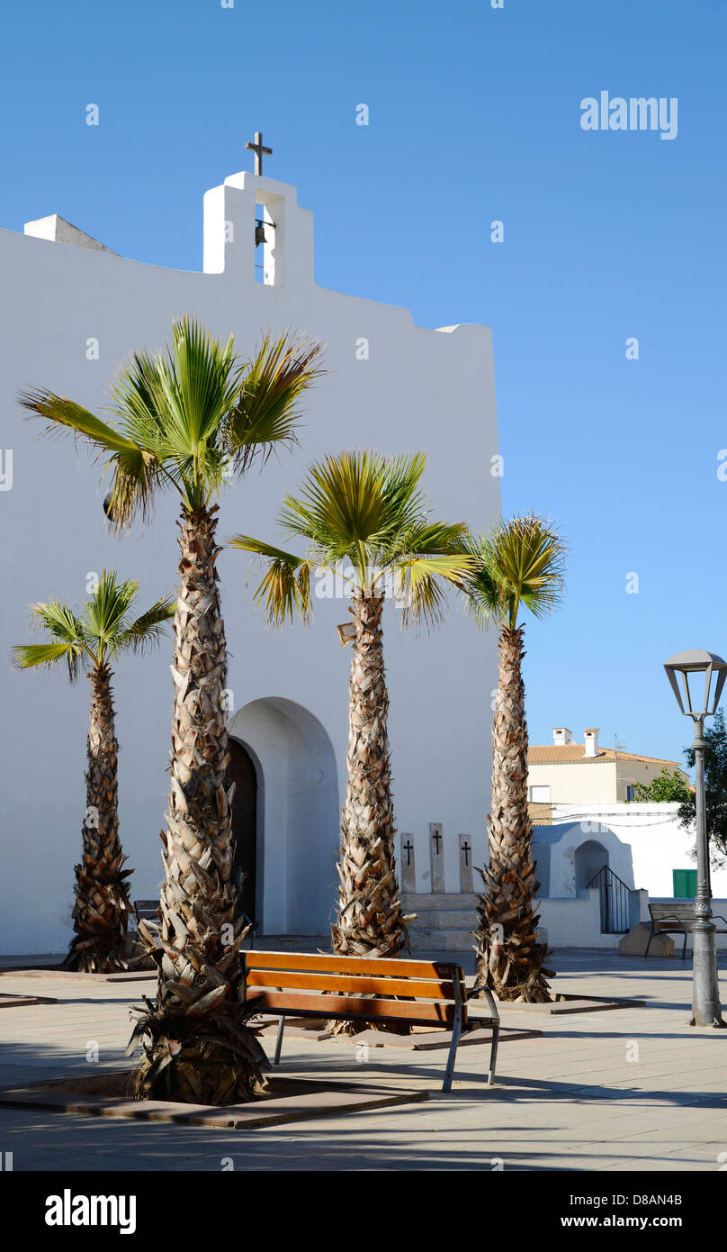Main square of San Francisco, capital of Formentera, Balearic Islands ...