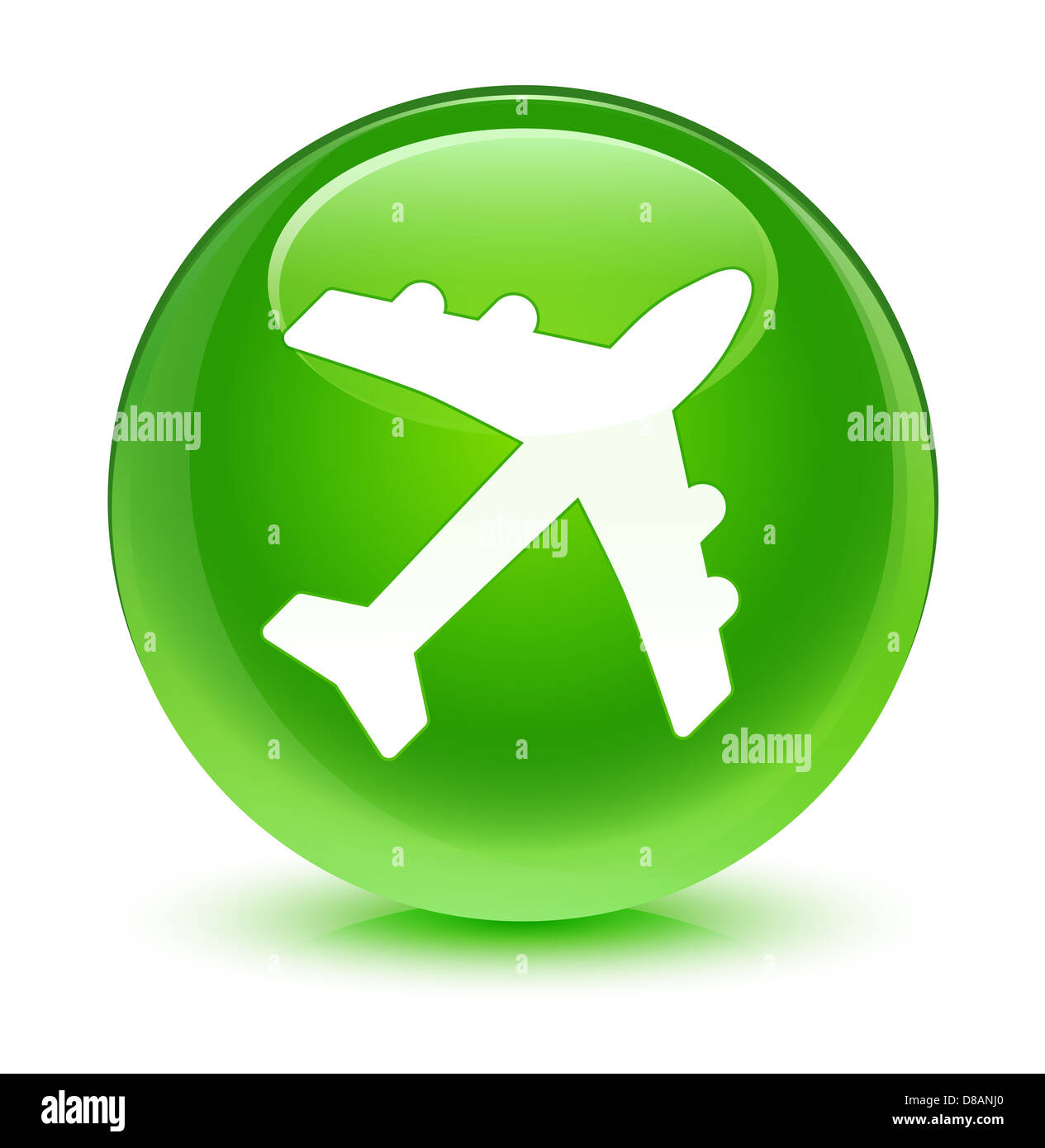 Plane icon glassy green button Stock Photo - Alamy