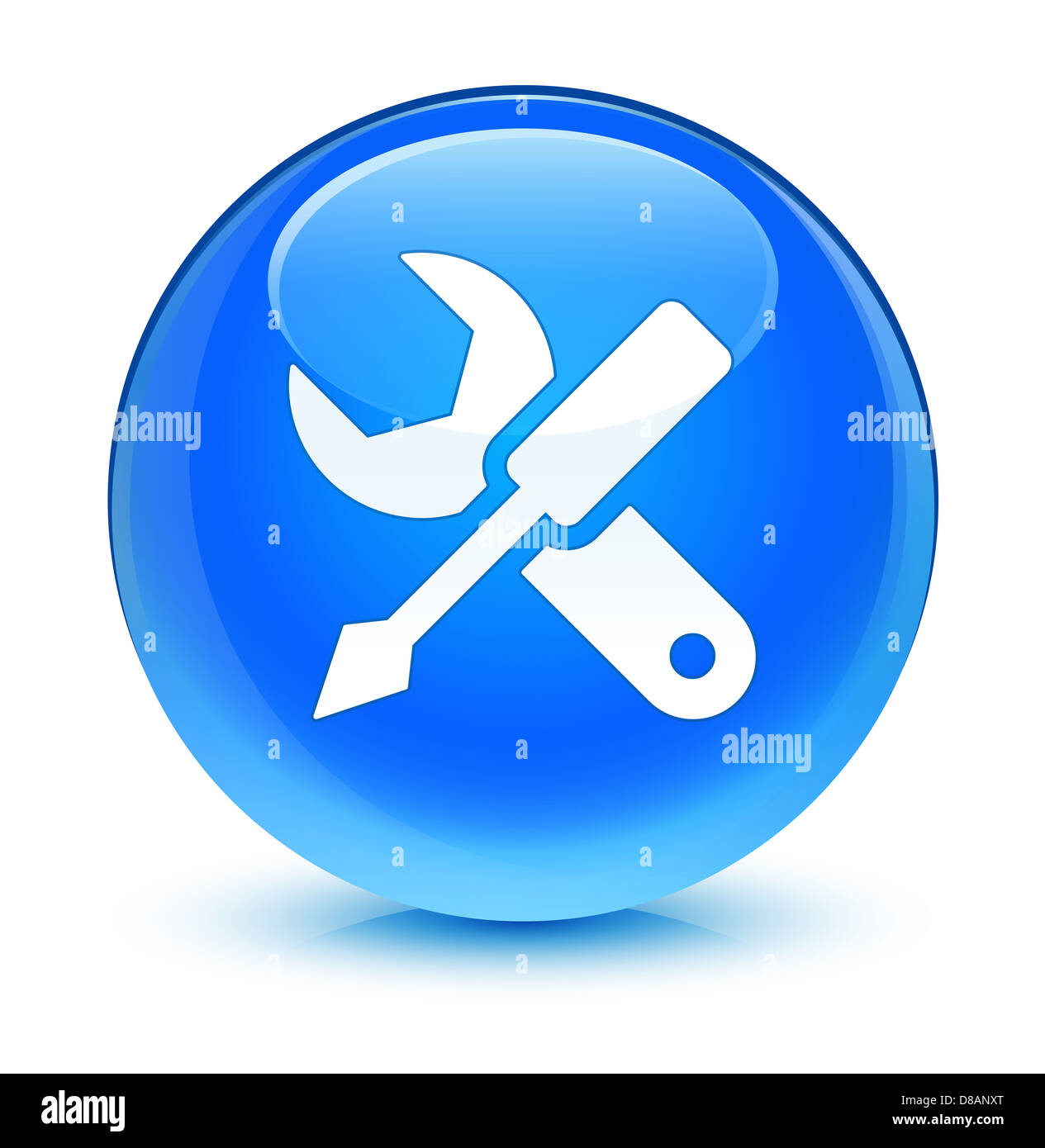 Settings icon glassy blue button Stock Photo - Alamy