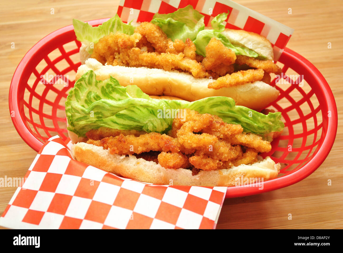 Two Clam Rolls in a Red Basket Stock Photo - Alamy