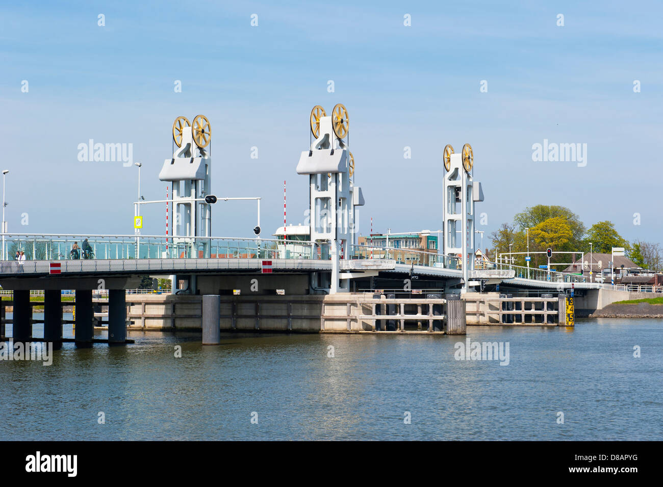 View on the IJssel bridge at the city center of Kampen, the ancient ...