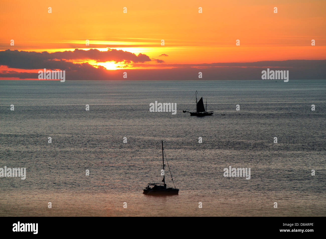 Sunset over Atlantic ocean at Canaries Stock Photo - Alamy