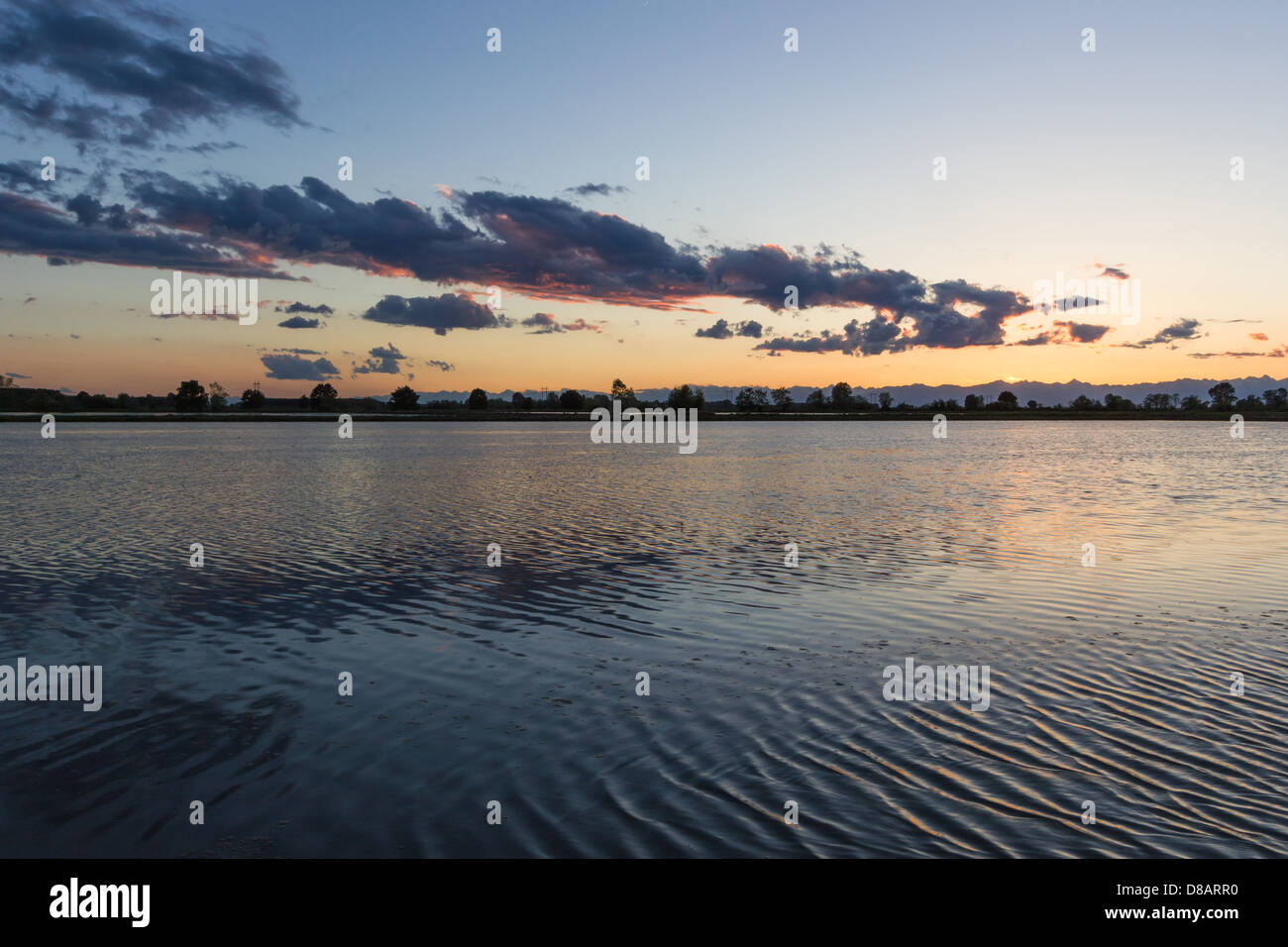 Sunset over rice fields Stock Photo - Alamy