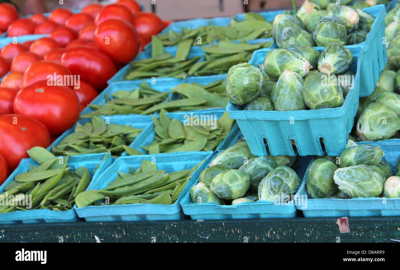 Farmers market with fresh organic fruits and vegetables on display for ...