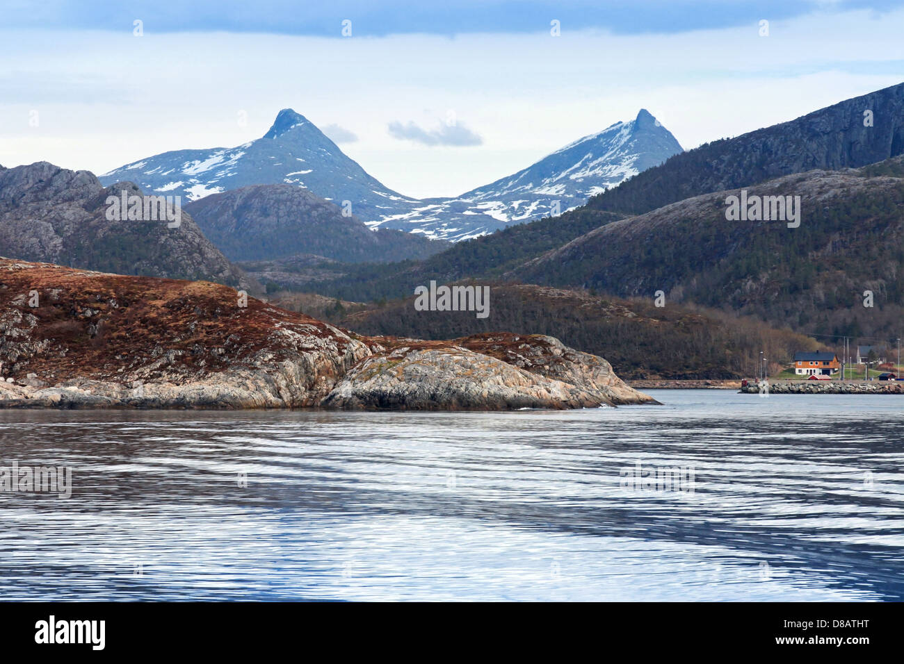 Spring Norwegian landscape with sea and mountains Stock Photo - Alamy