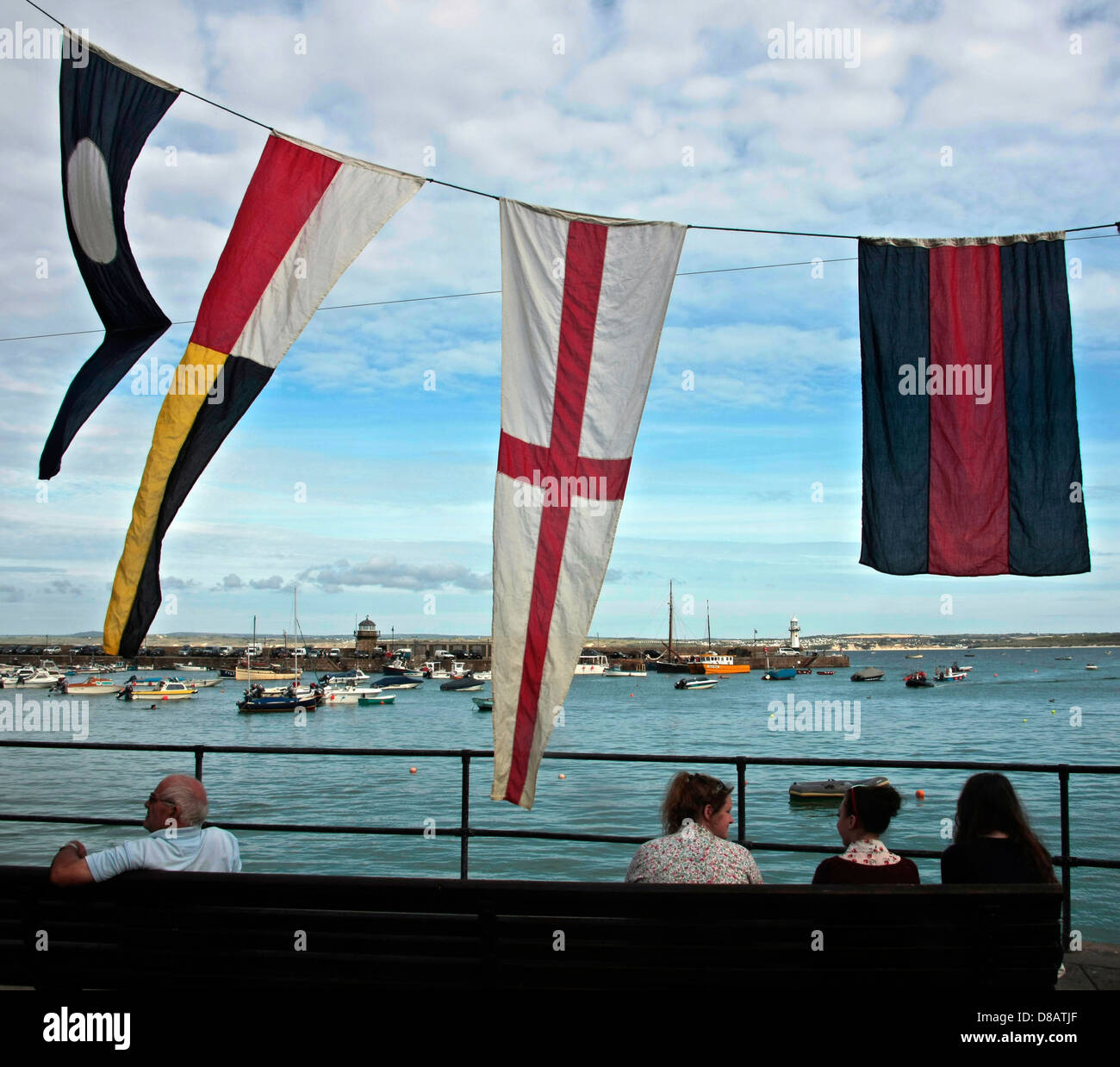 maritime flags, yachting flags, signal flags, St Ives harbour Cornwall ...